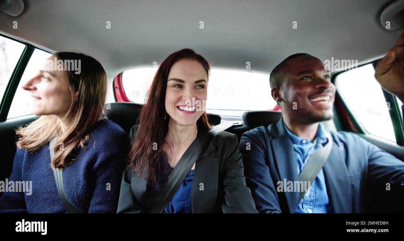 Group Of Happy Friends Having Fun In The Car Stock Photo - Alamy