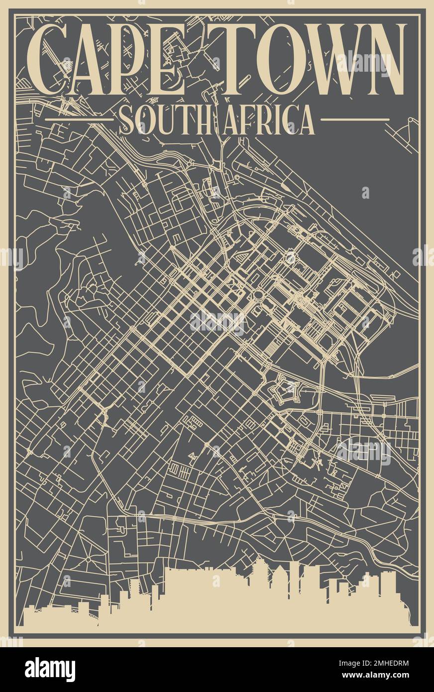 Road network poster of the downtown CAPE TOWN, SOUTH AFRICA Stock ...