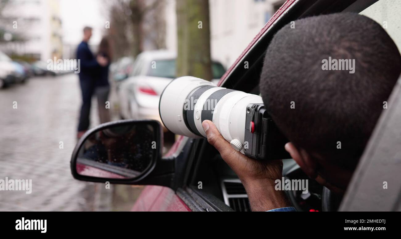 Private Detective Spying On Cheating Woman Wife Stock Photo - Alamy