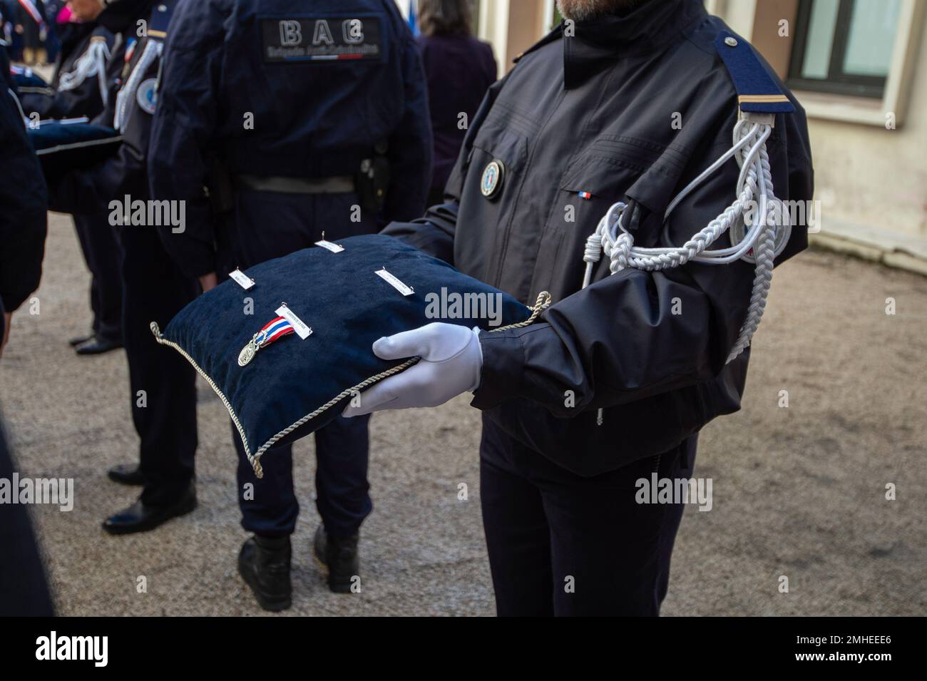 Toulon, France. 24th Jan, 2023. Medals for bravery are presented on ...