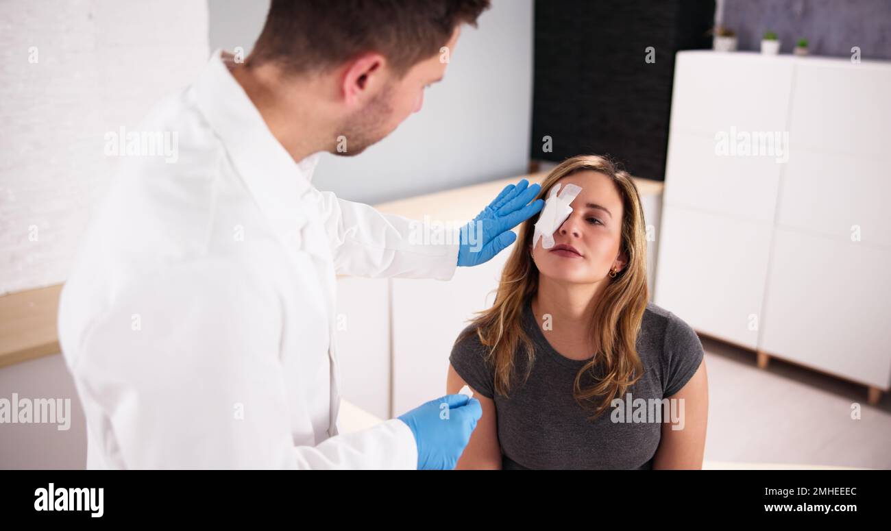 Eye First Aid Care By Doctor. Medicine Plaster. Pain And Injury Stock ...