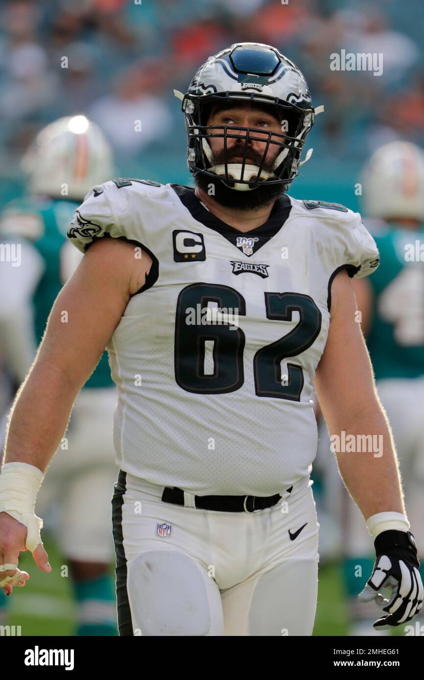 Philadelphia Eagles center Jason Kelce (62) looks up, during the second ...