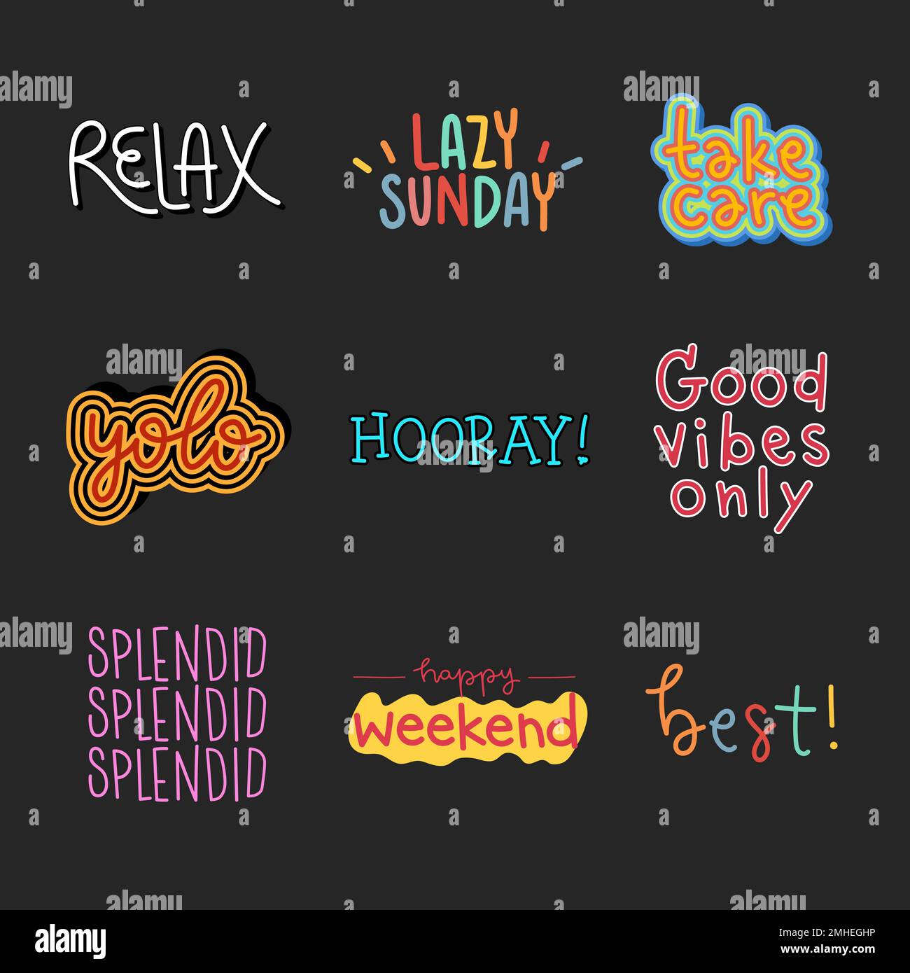 Cute typography on a black background set vector Stock Vector Image ...