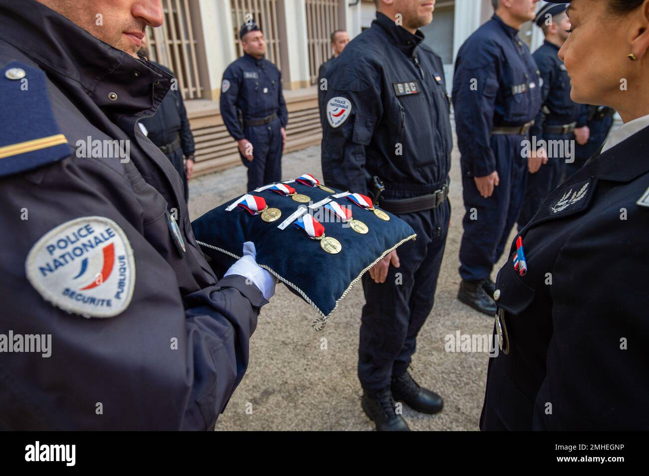 Toulon, France. 24th Jan, 2023. Medals for bravery are presented on ...