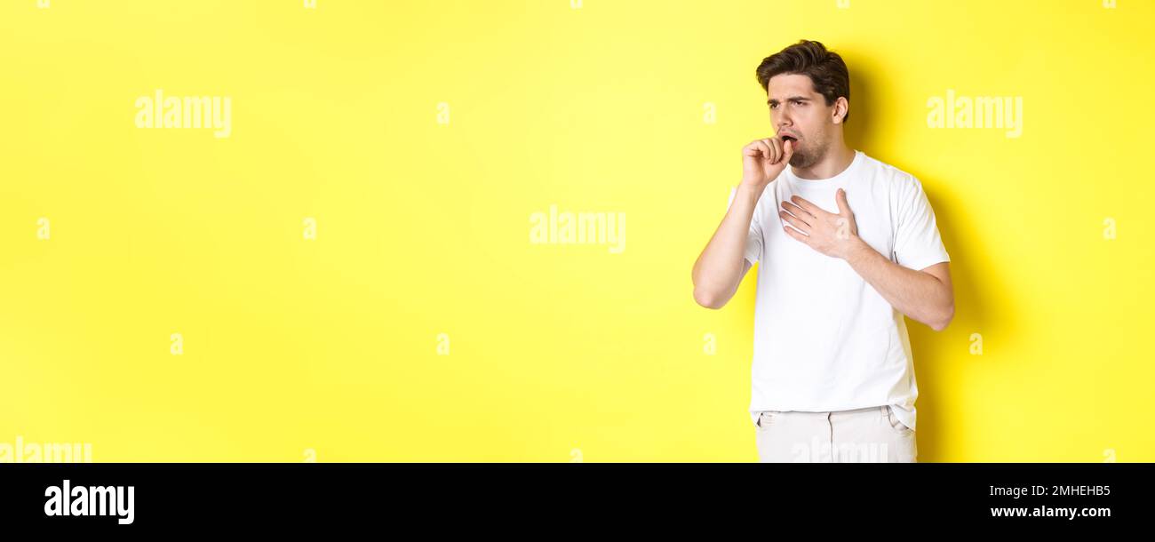 Image of man with covid-19 or flu symptoms, coughing and feeling sick ...