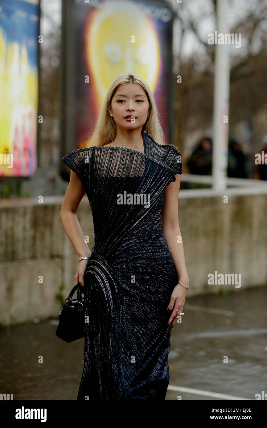 Street style, Caroline Hu arriving at Gaurav Gupta Spring Summer 2023 ...
