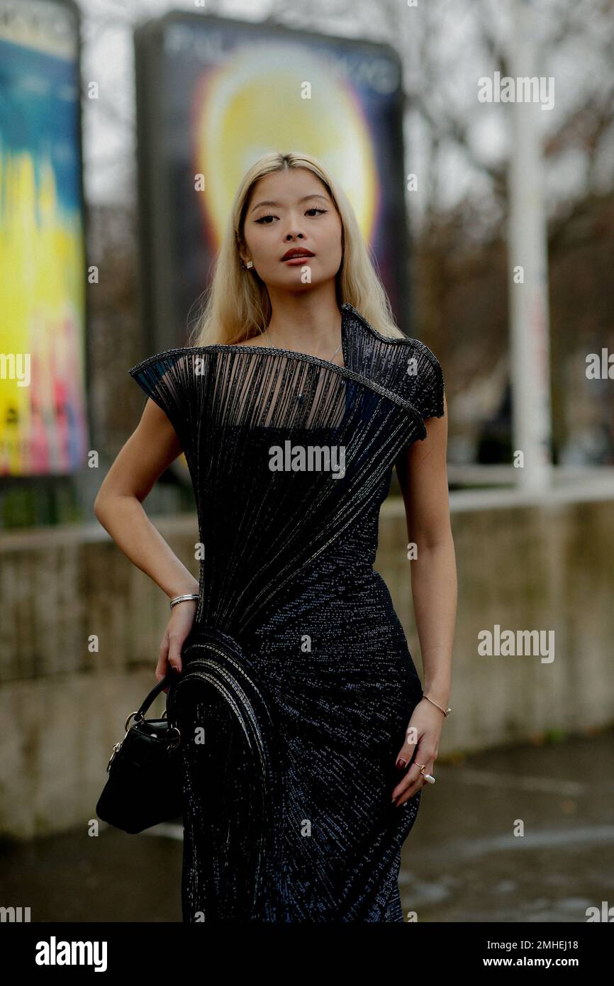 Street style, Caroline Hu arriving at Gaurav Gupta Spring Summer 2023 ...