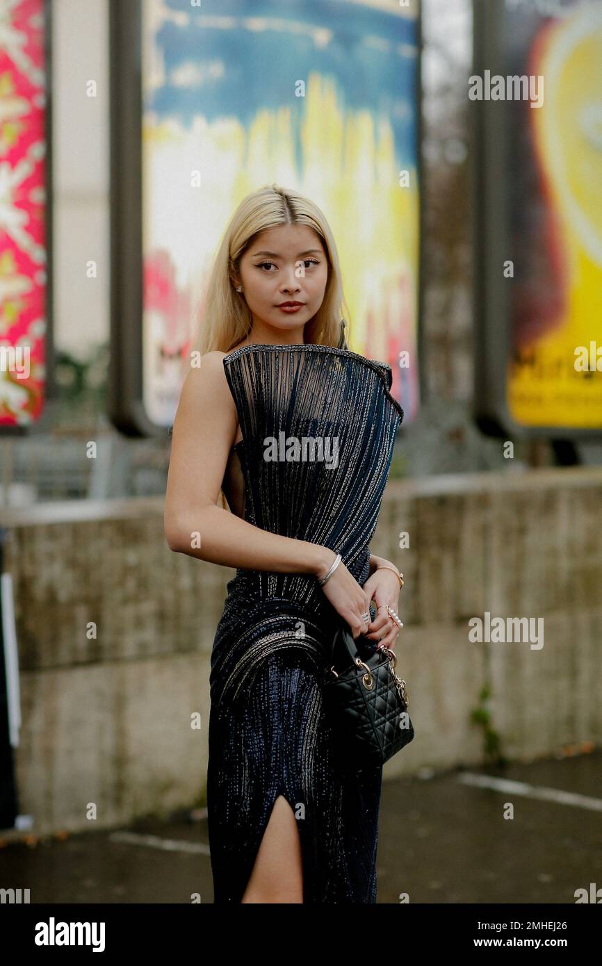 Street style, Caroline Hu arriving at Gaurav Gupta Spring Summer 2023 ...