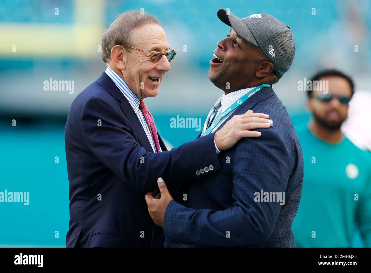 Miami Dolphins owner Stephen Ross, talks to general manager, Chris ...