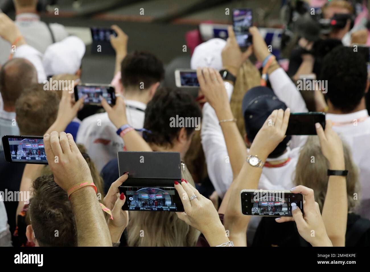 Spectators filming the podium ceremony after the Emirates Formula One ...