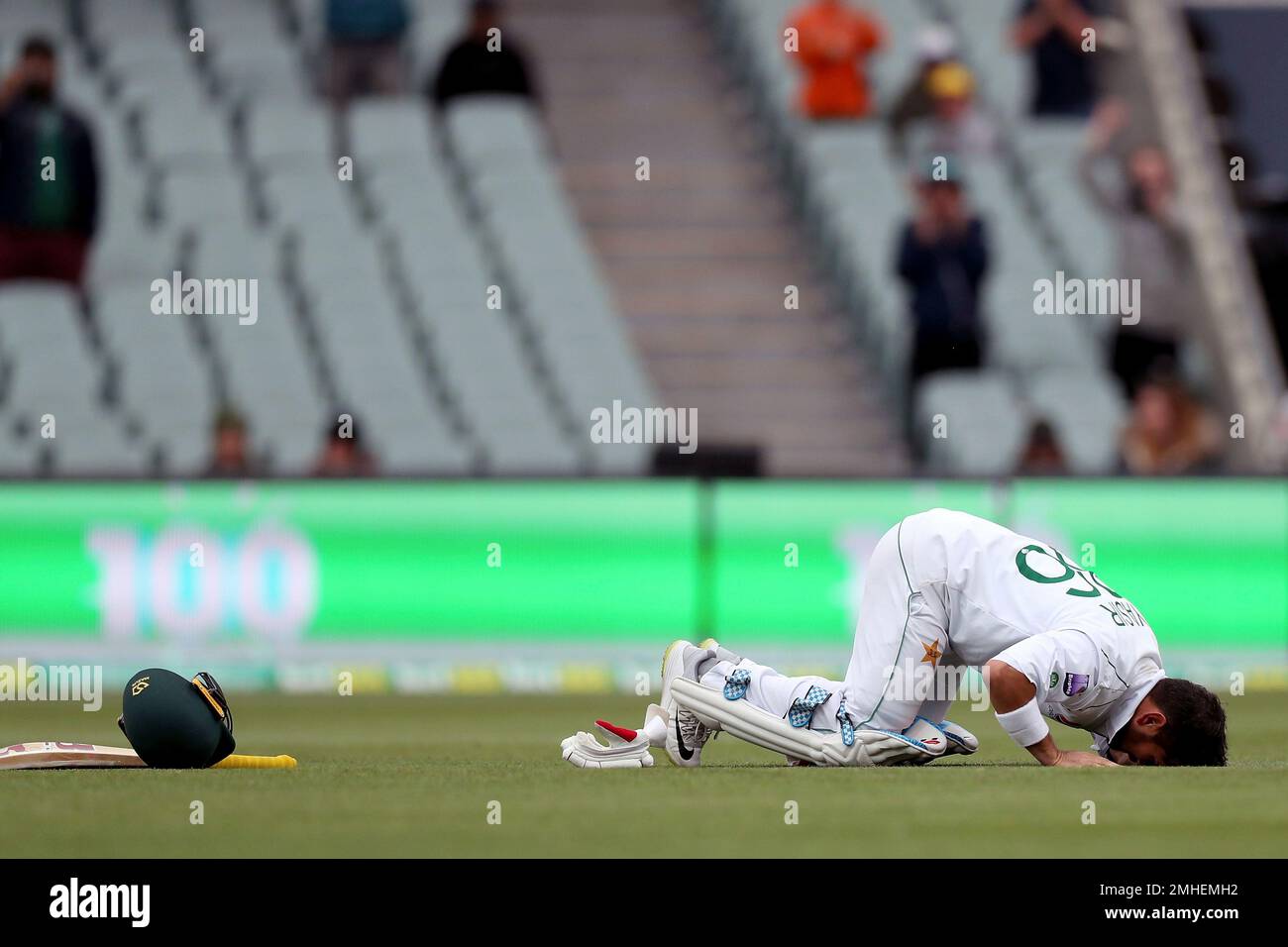 Pakistan's Yasir Shah celebrates his 100 during their cricket test ...