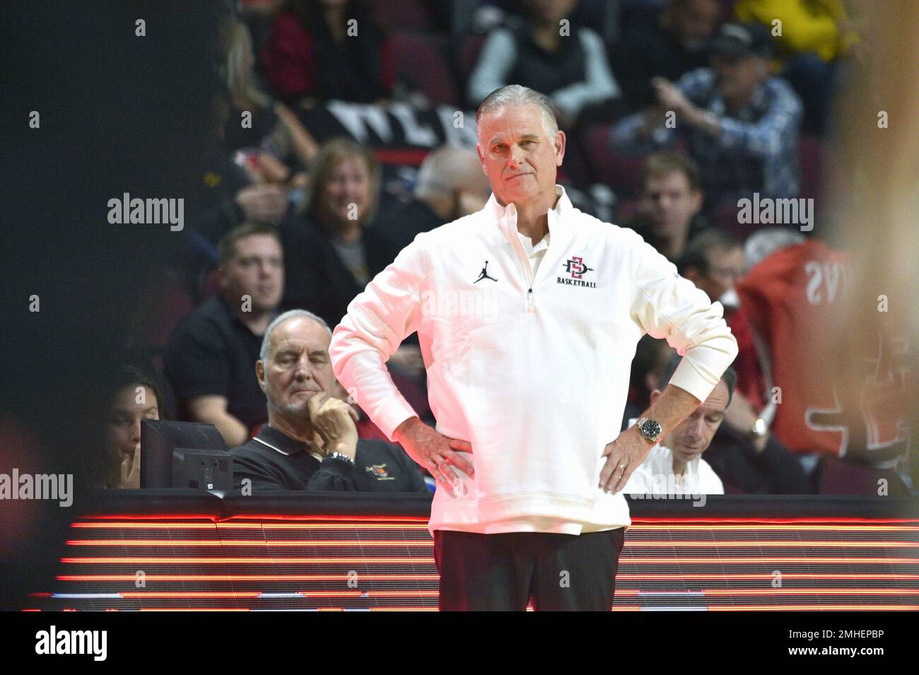 San Diego State coach Brian Dutcher looks on from the sideline during ...