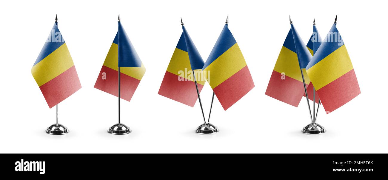 Small national flags of the Romania on a white background Stock Photo ...