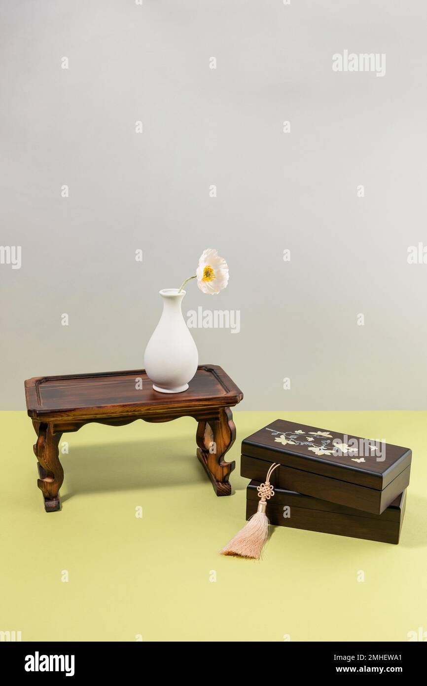 collection of korean traditional objects soban and traditional case ...