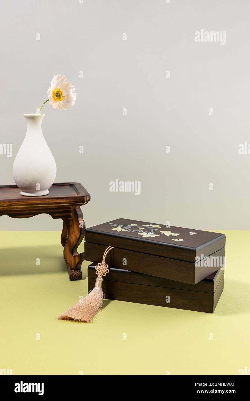 collection of korean traditional objects soban and traditional case ...