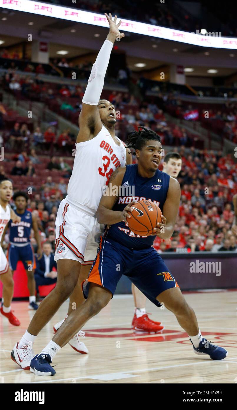 Morgan State's Jamar Brown, right, posts up against Ohio State's Kaleb ...