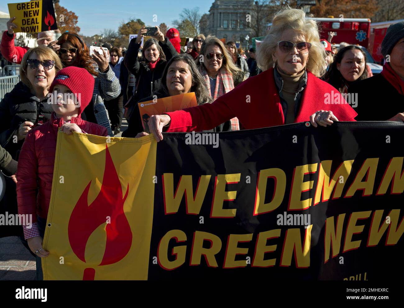 Actress and activist Jane Fonda accompanied by Iain Armitage, an 11 ...