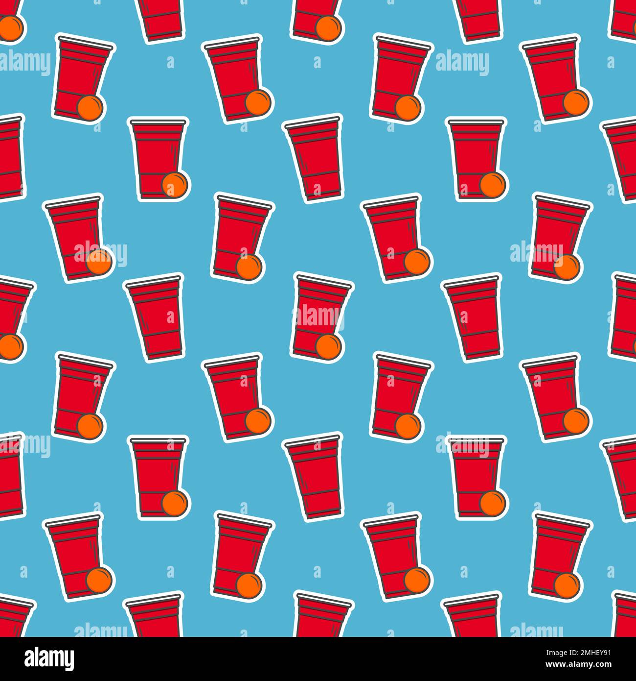 Beer pong seamless pattern. Red plastic cups on blue background. Famous ...