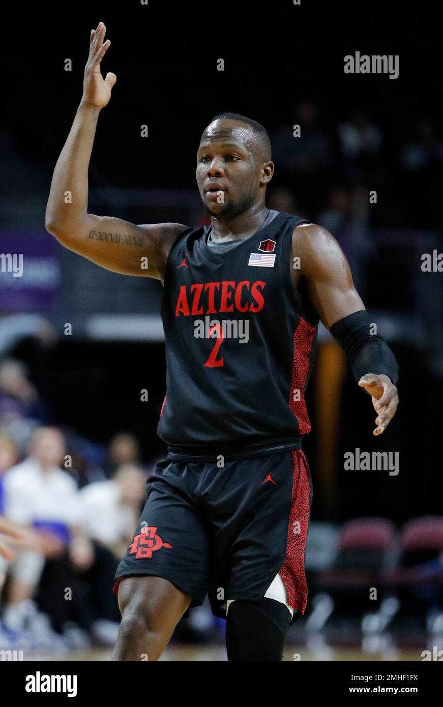 San Diego State's Adam Seiko (2) celebrates after scoring against ...