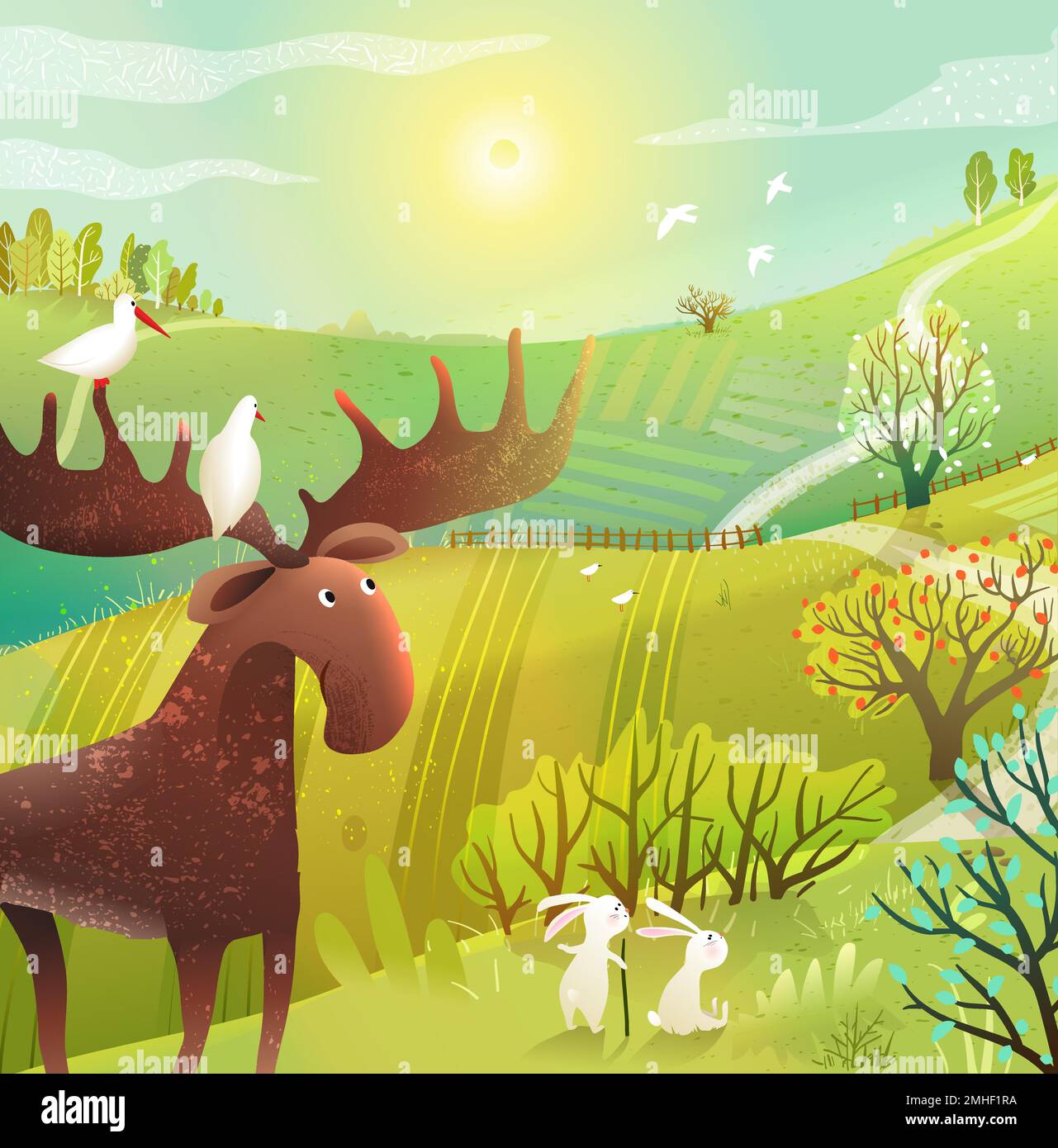 Rabbits scenery funny Stock Vector Images - Alamy