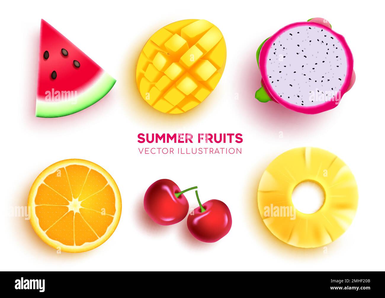Summer fruits vector set design. Summer tropical fruit watermelon ...