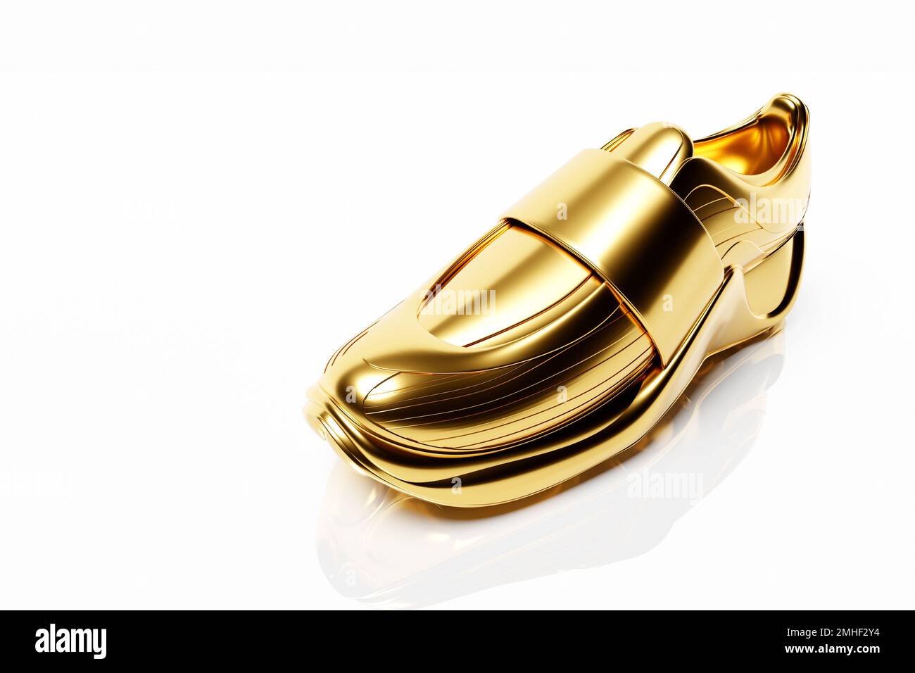 3d illustration of golden sneaker with foam soles and closure on a ...