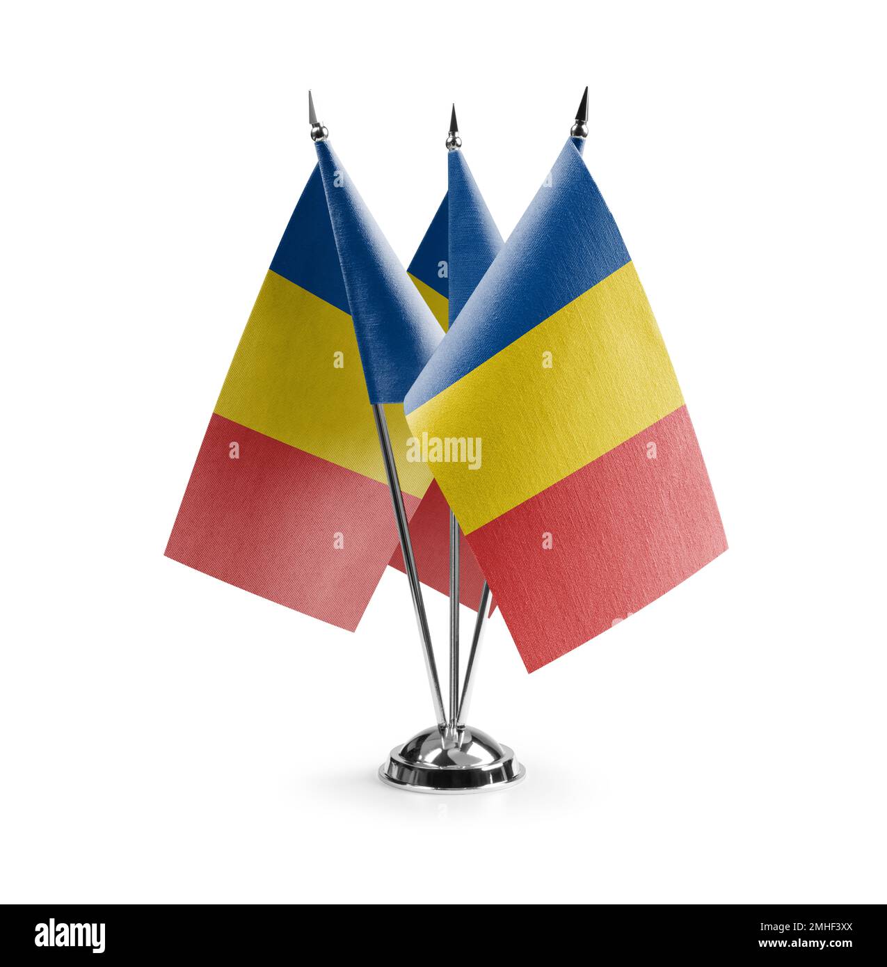 Small national flags of the Romania on a white background Stock Photo ...