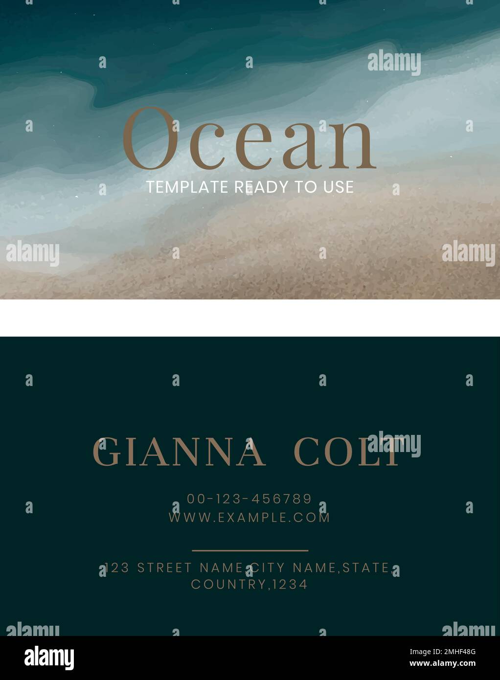 Business card editable template vector ocean with beige background ...