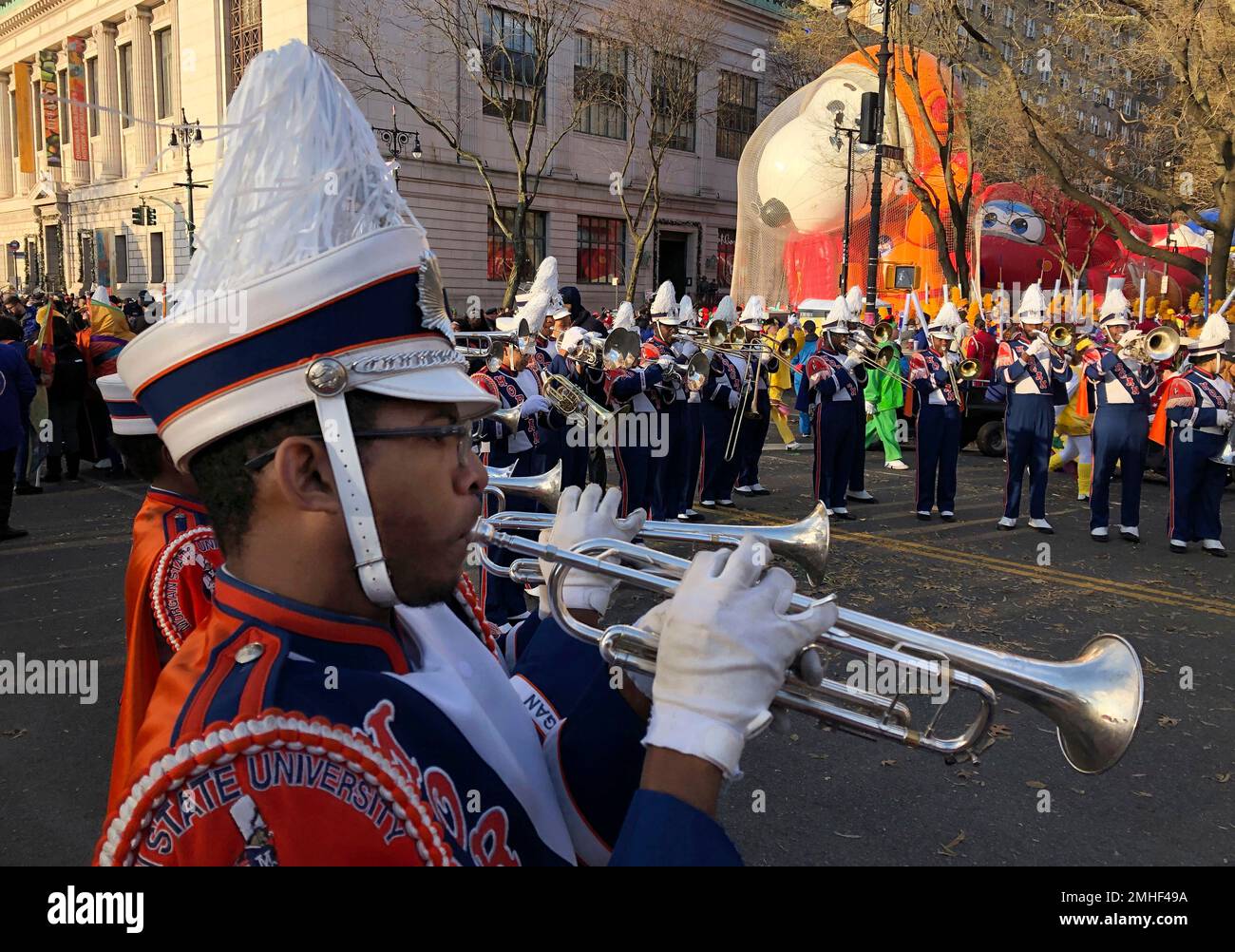 James Leach plays the trumpet as participants in the Macy's ...