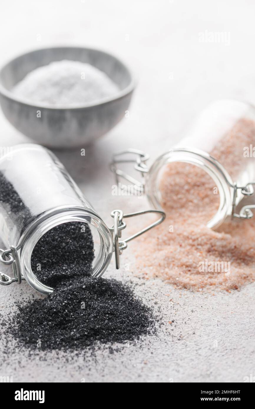 Jars of Hawaiian black lava sea salt and himalayan pink salt. Healthy ...