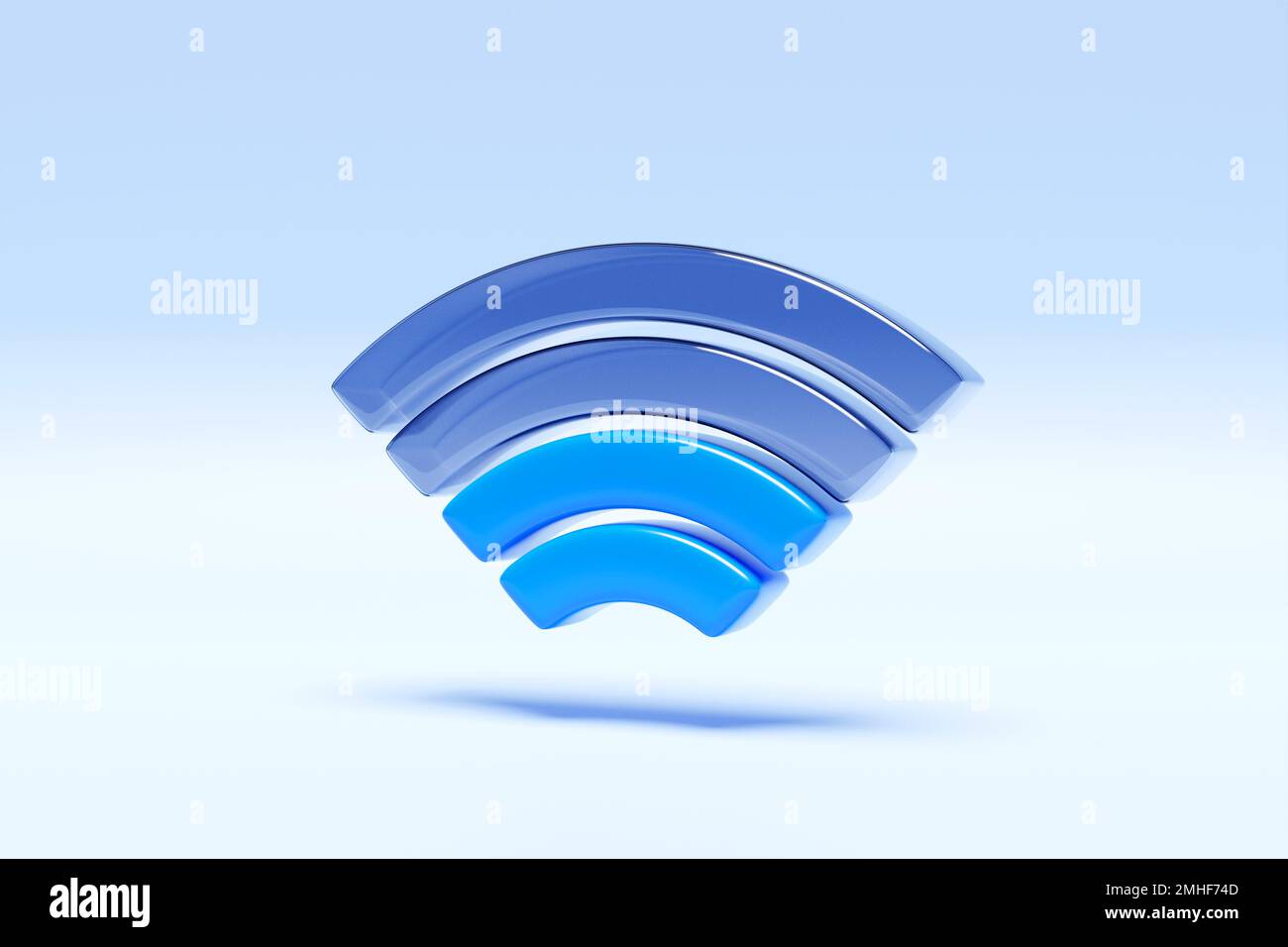 Wireless network symbol. Blue wifi icon on blue background, 3d ...