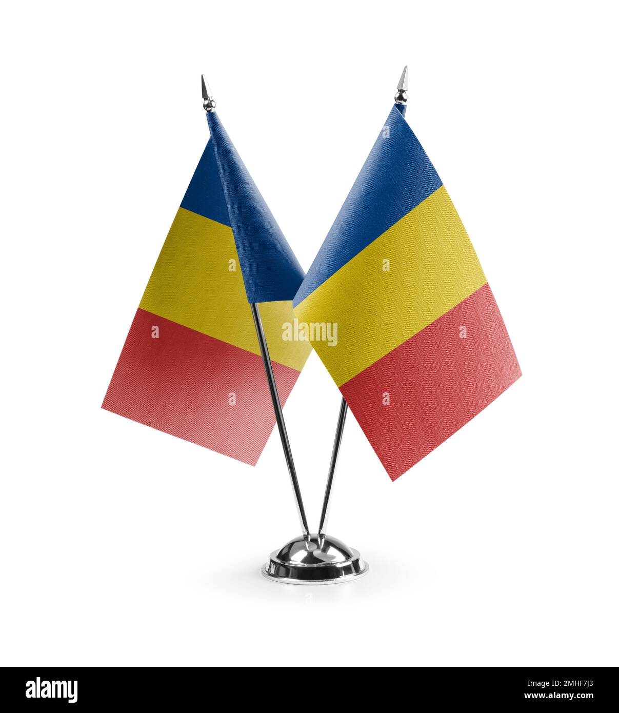 Small national flags of the Romania on a white background Stock Photo ...