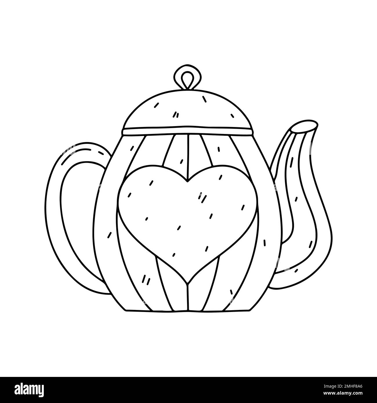 Hand drawn teapot with heart in doodle style. Vector illustration ...