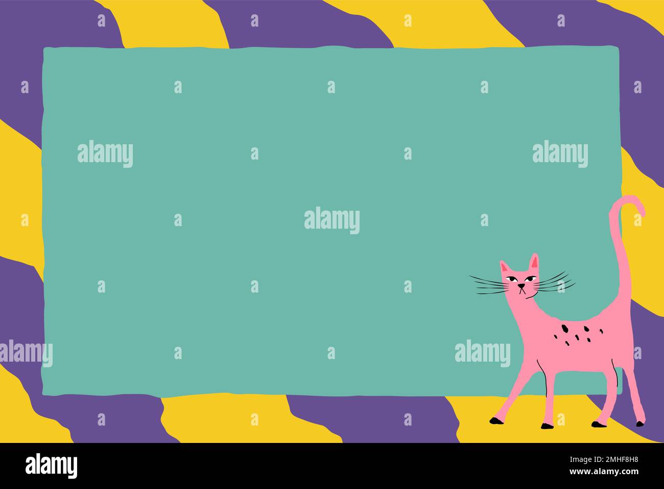 Pink cat frame vector funky animal illustration Stock Vector Image ...