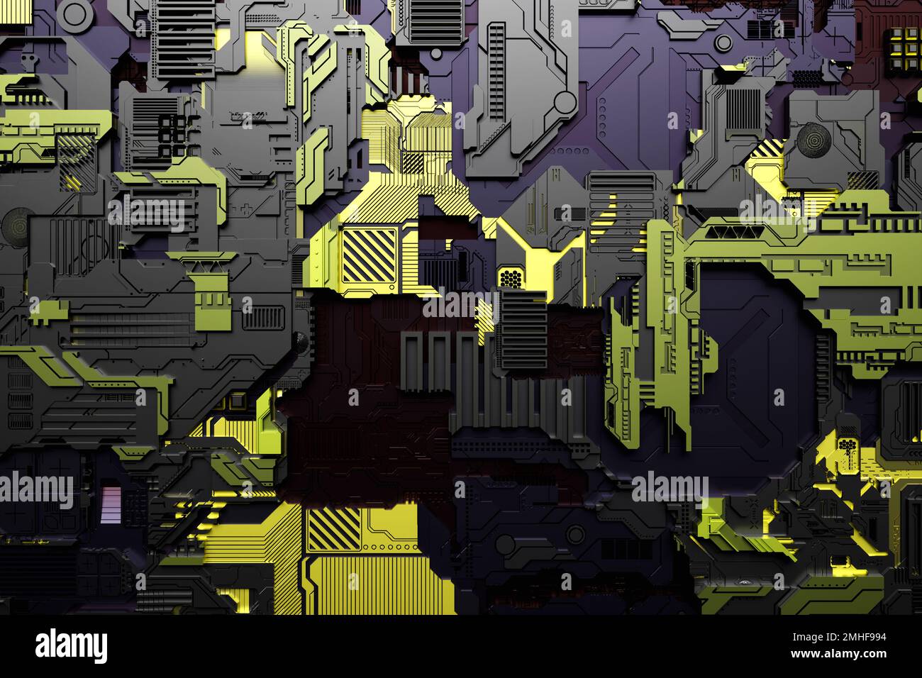 Detail of a futuristic machine. 3D illustration of a futuristic wall ...