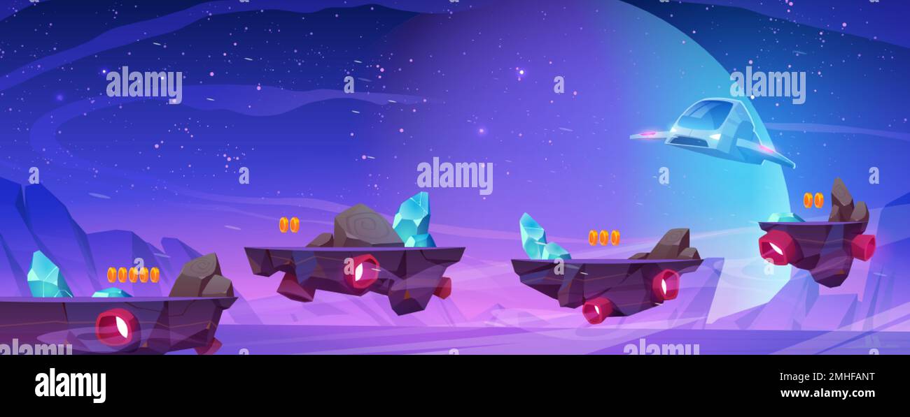 Arcade Game Level Platforms Floating In Outer Space Vector Cartoon