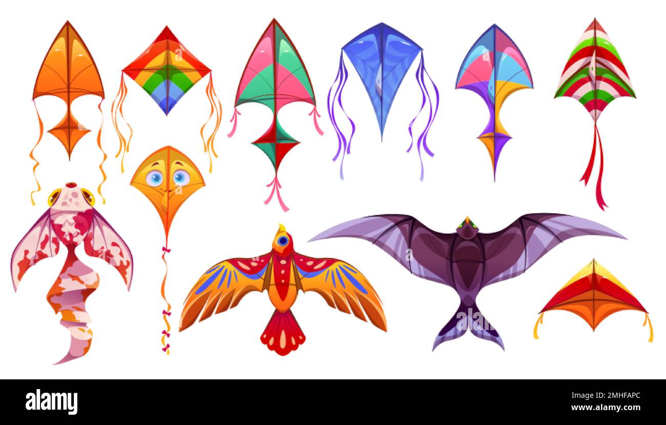 Cartoon set of colorful kites isolated on white background. Vector ...