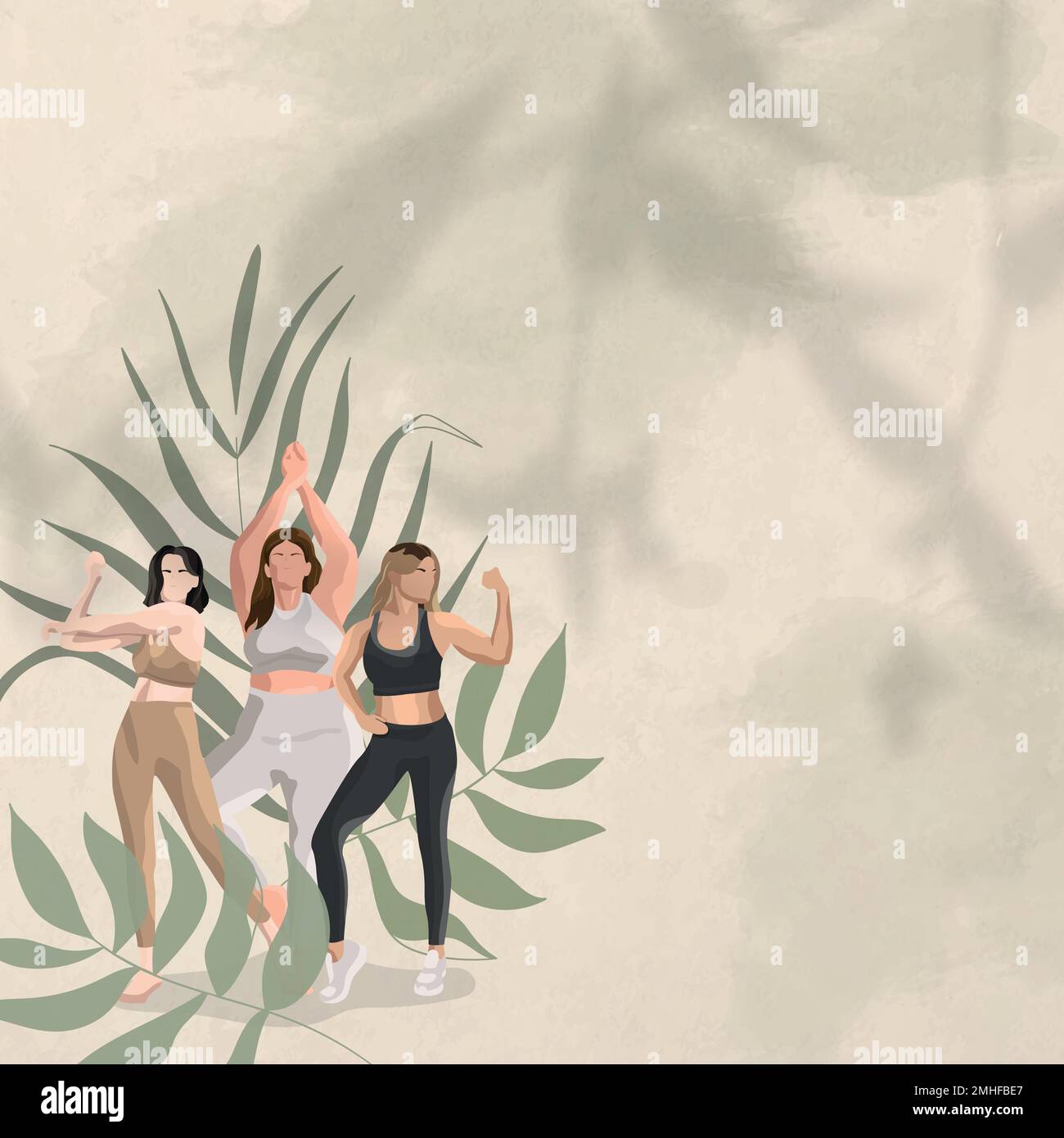 Health and wellness vector background green with women flexing ...