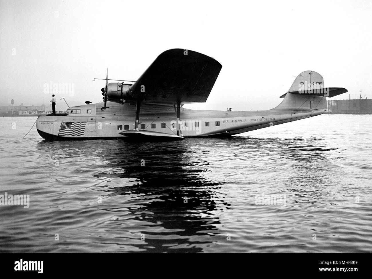 The China Clipper, a Martin M-130 four-engine amphibious airplane, is ...