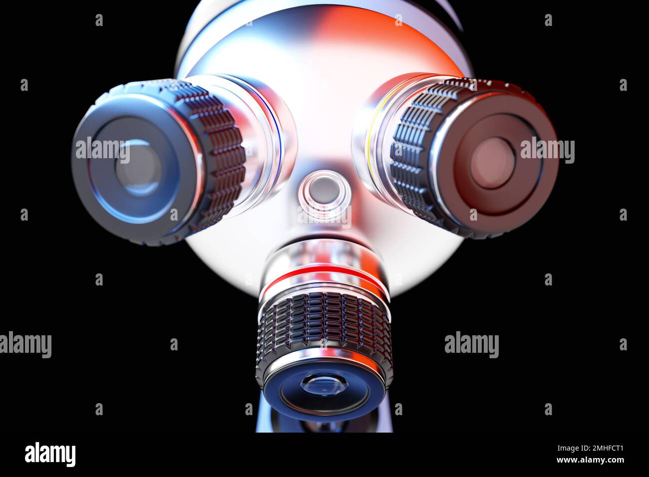 Realistic 3d microscope on black background, laboratory equipment ...