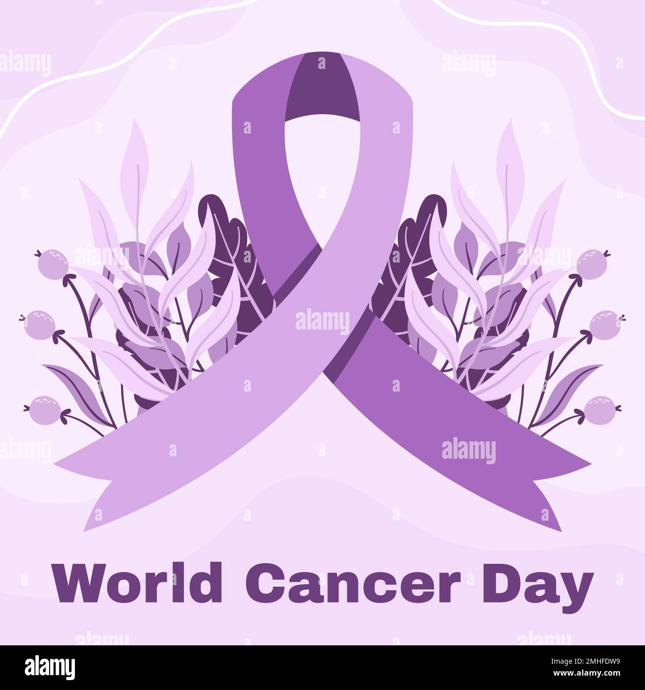 World Cancer Awareness Day February 4th. Lilac or purple ribbon symbol ...