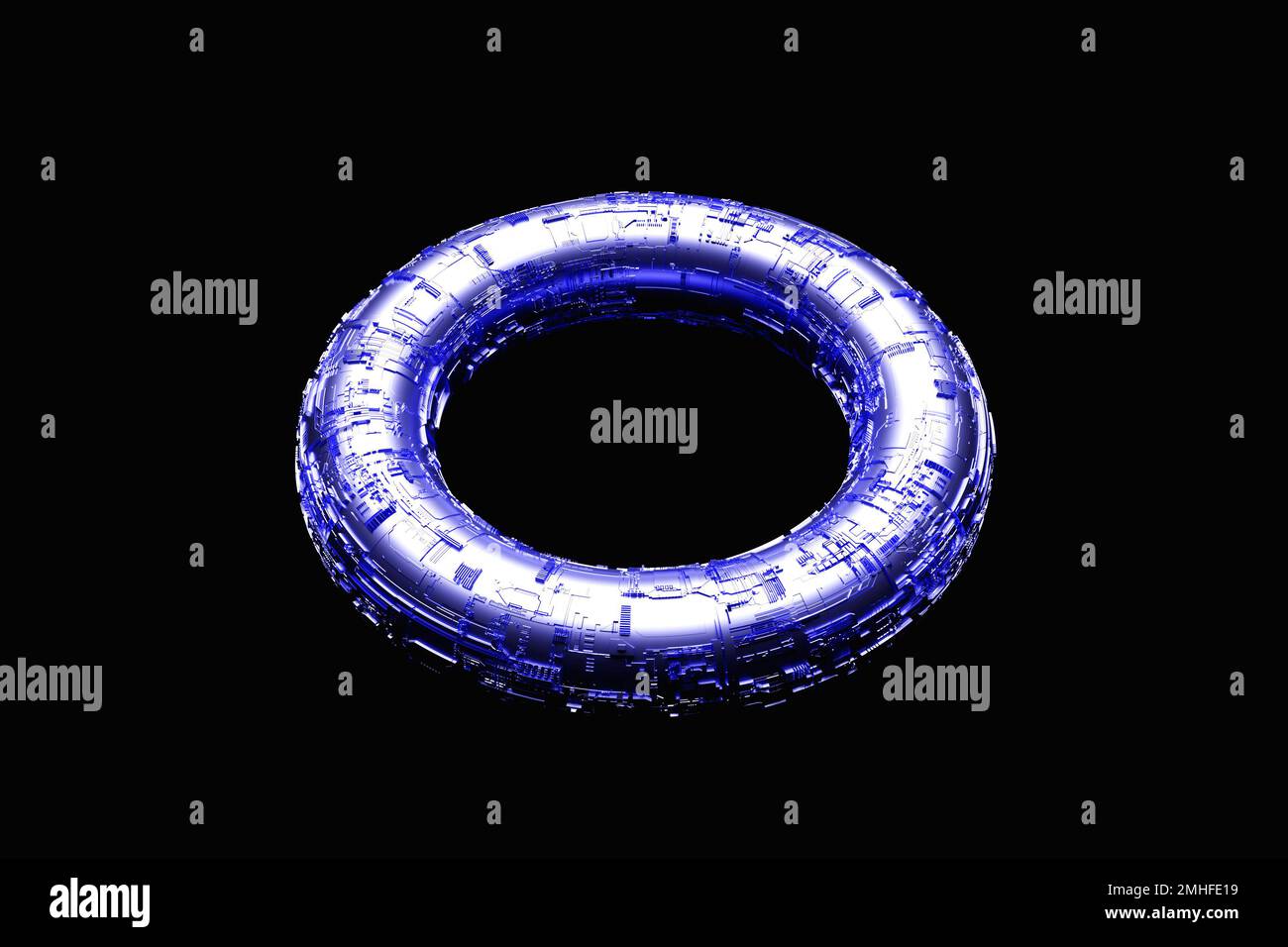 3D rendering abstract puprle metal round fractal, portal with spikes ...