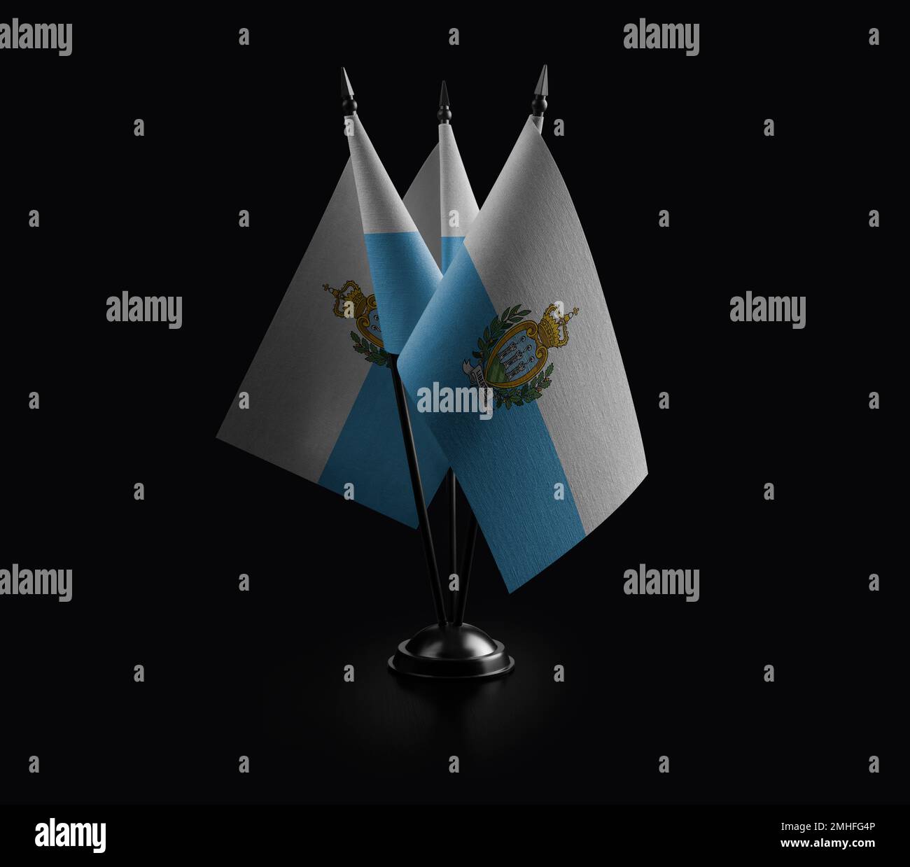 Small national flags of the San Marino on a black background Stock ...