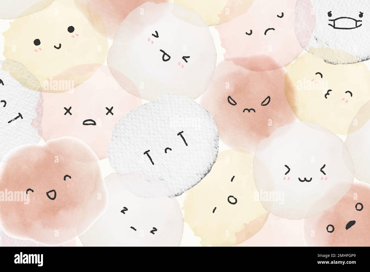 Cute emoticons background vector with diverse feelings in doodle style ...