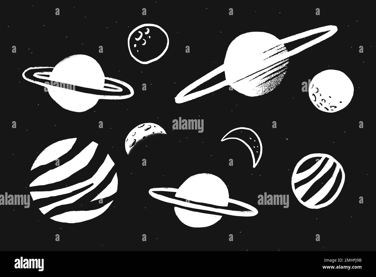 Cute solar system white vector galaxy doodle illustration sticker Stock ...