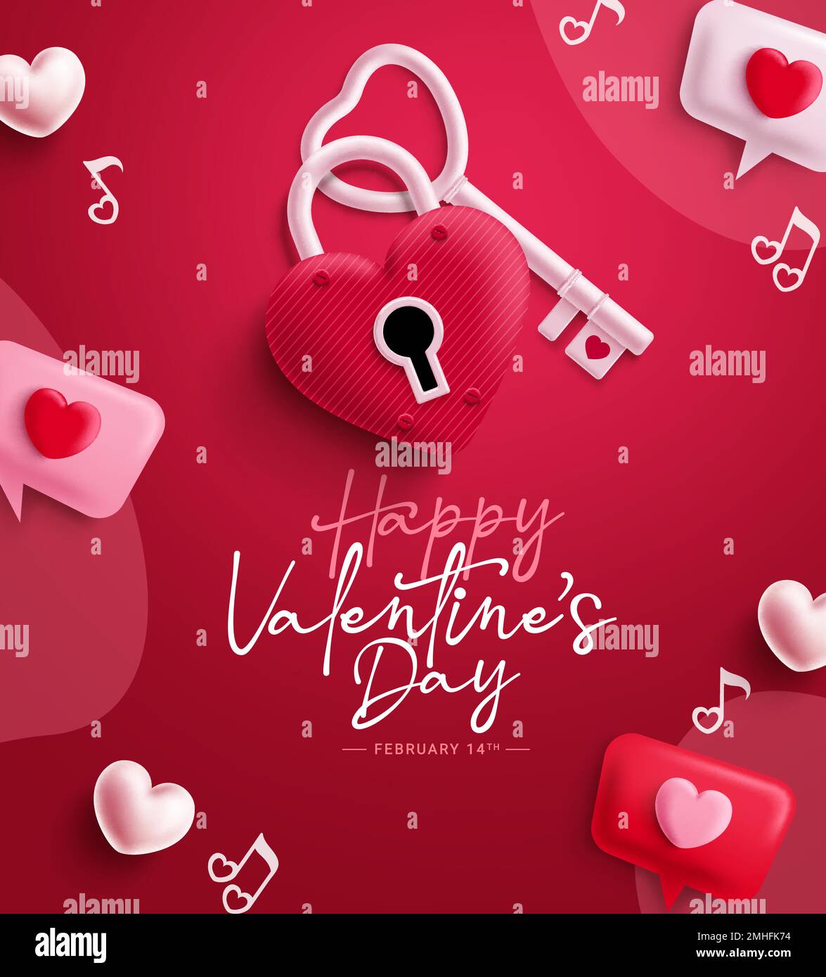 Happy valentine's day vector design. Valentine's day text with lock and ...