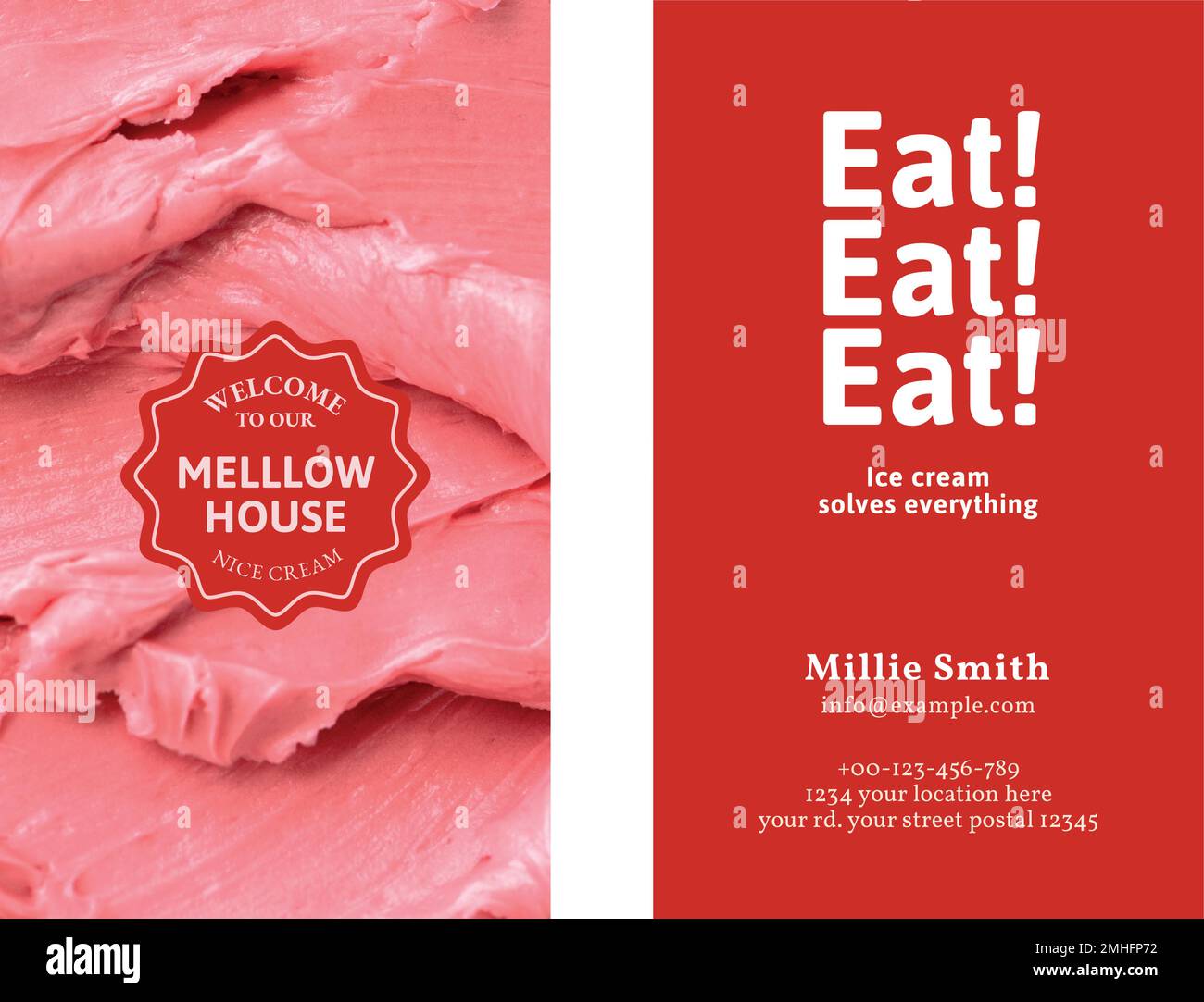 Ice cream business card template vector in red and pink with frosting ...