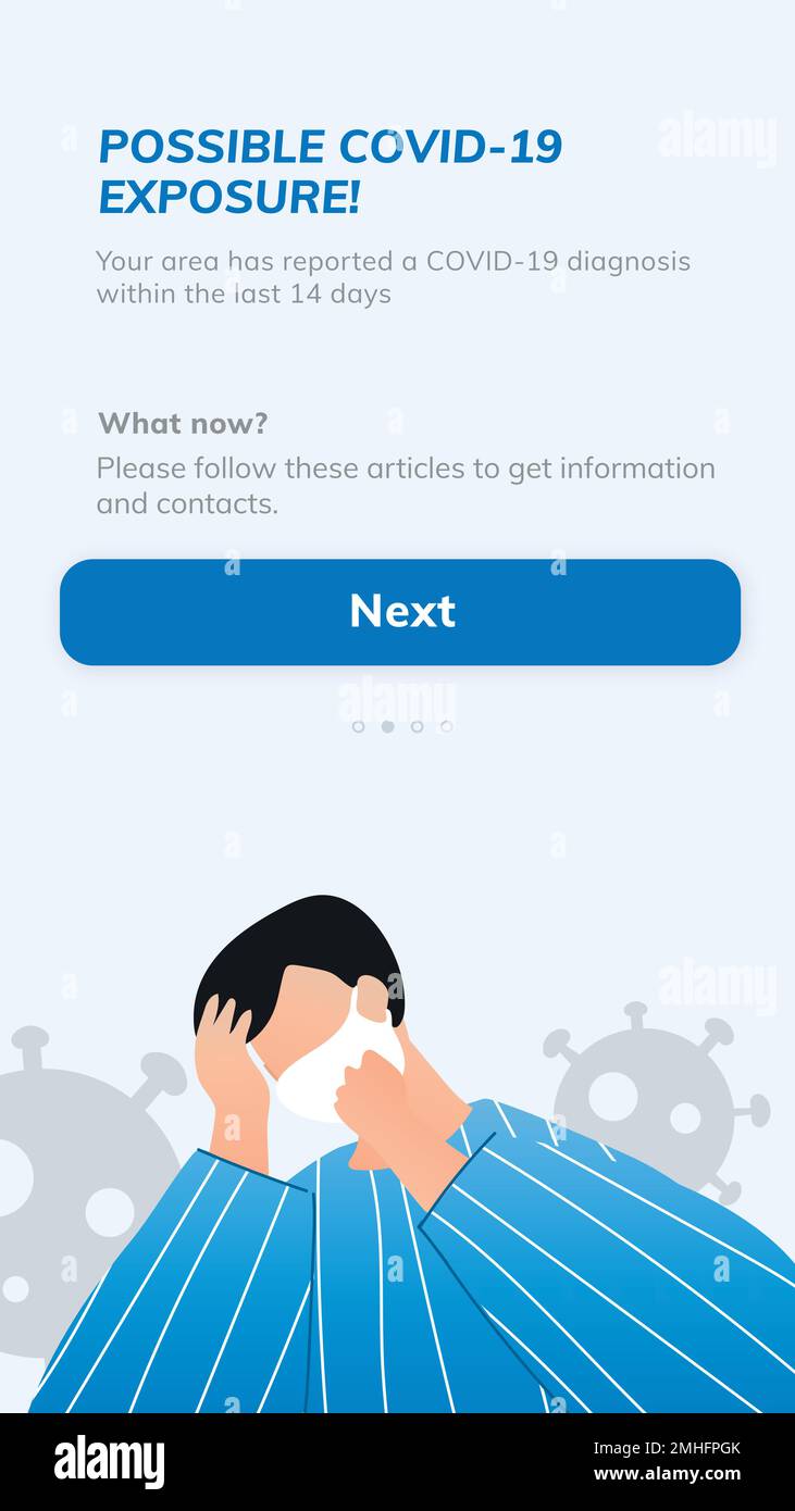 COVID-19 exposure notifications app template vector mobile screen Stock ...