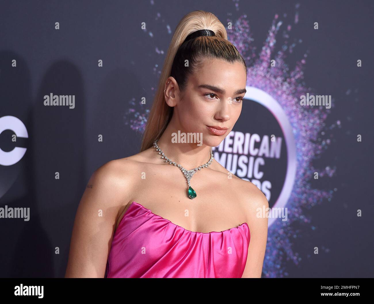 Dua Lipa arrives at the American Music Awards on Sunday, Nov. 24, 2019 ...