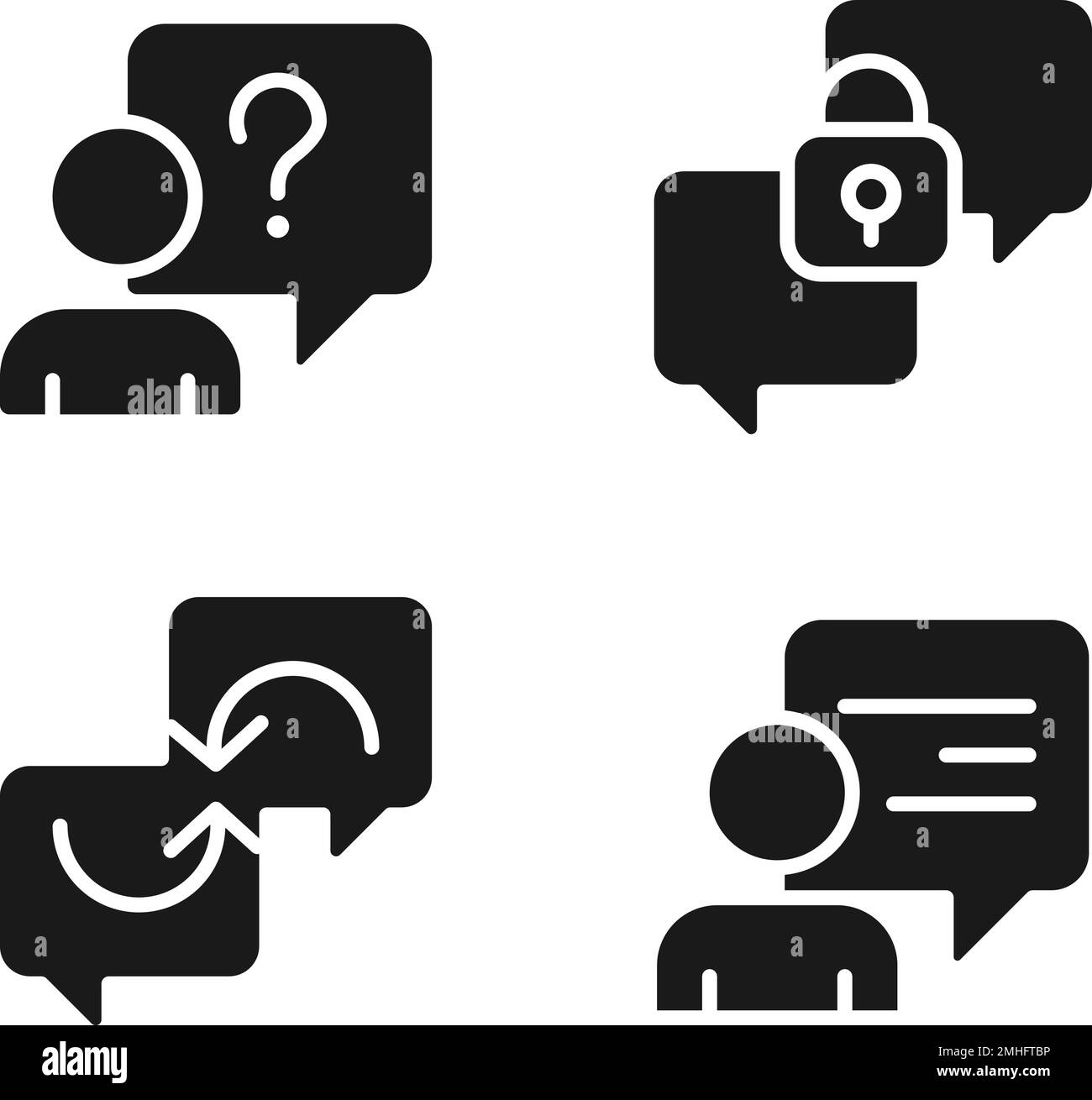 Speech bubbles for communication black glyph icons set on white space ...